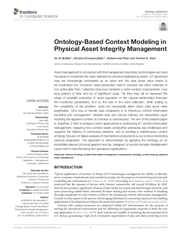 (PDF) Ontology-Based Context Modeling in Physical Asset Integrity Management