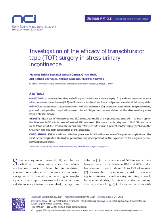 (PDF) Investigation of the efficacy of transobturator tape (TOT ...
