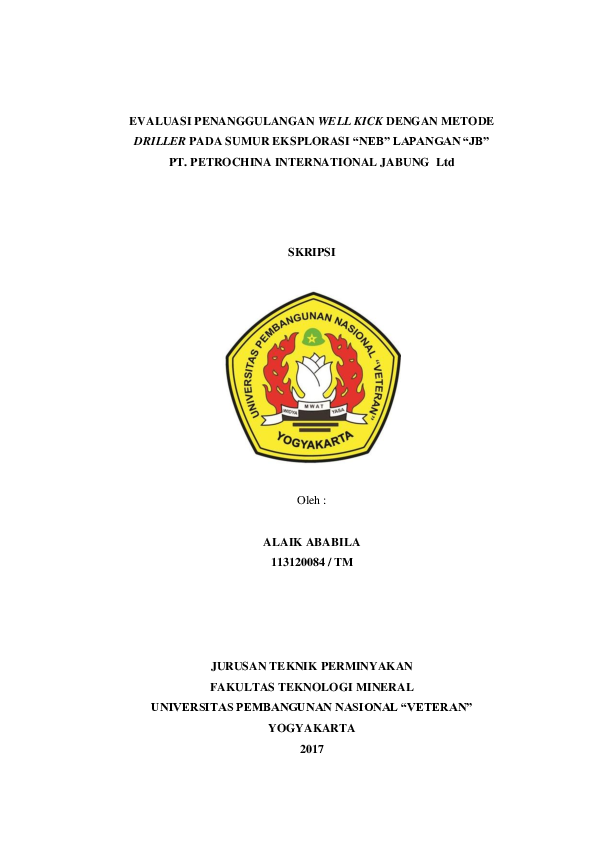 (PDF) EVALUASI PENANGGULANGAN WELL KICK DENGAN METODE DRILLER PADA SUMUR EKSPLORASI “NEB ...