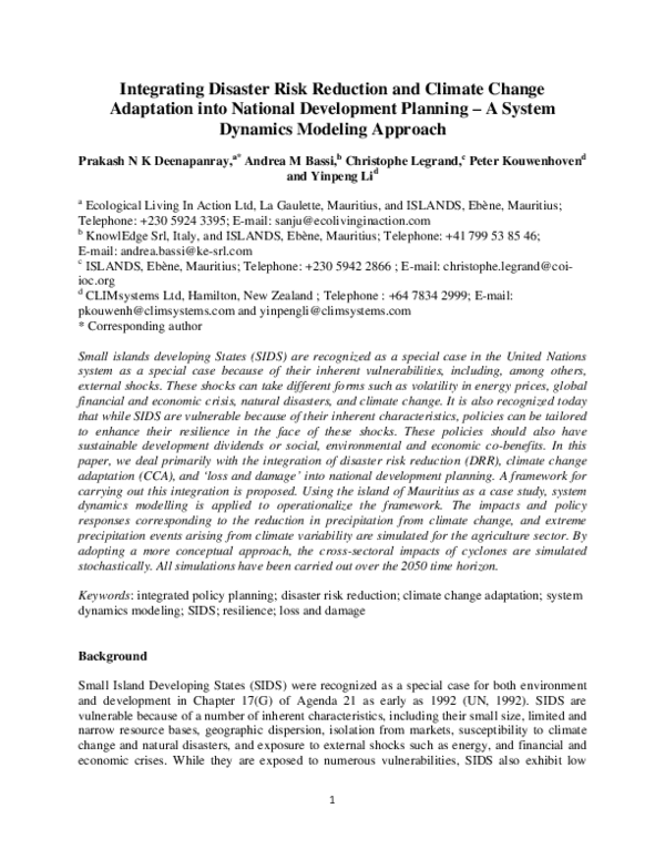 (PDF) Integrating Disaster Risk Reduction and Climate Change Adaptation ...