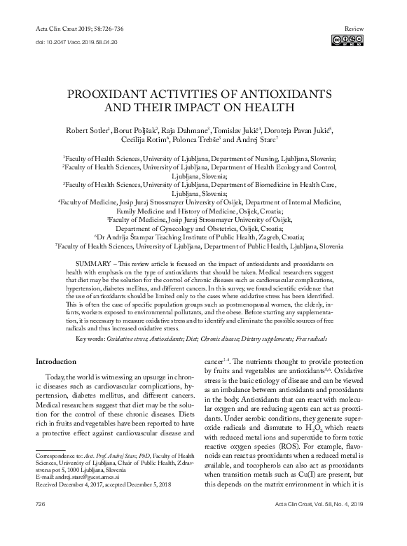 Prooxidant Activities of Antioxidants and Their Impact on Health