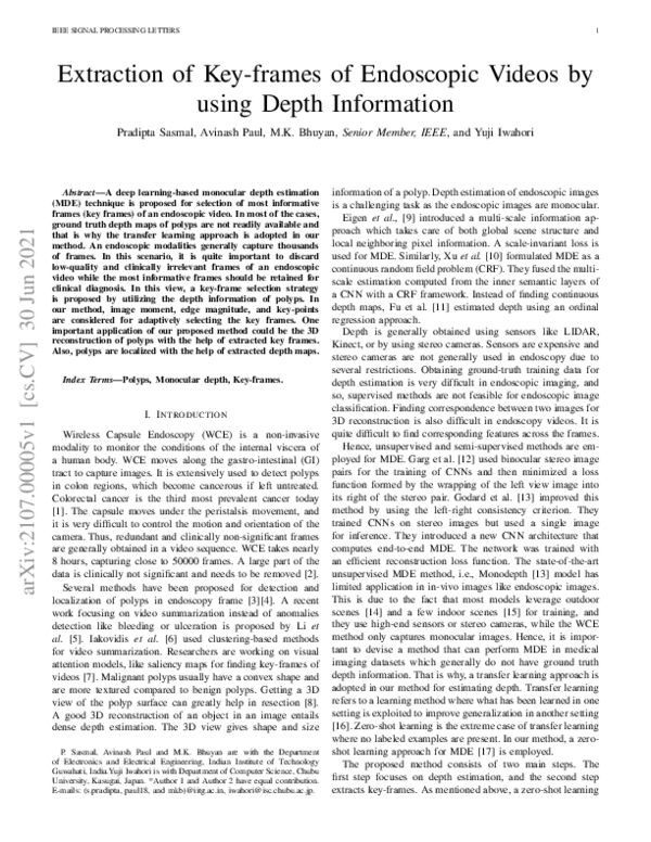 Pdf Extraction Of Key Frames Of Endoscopic Videos By Using Depth