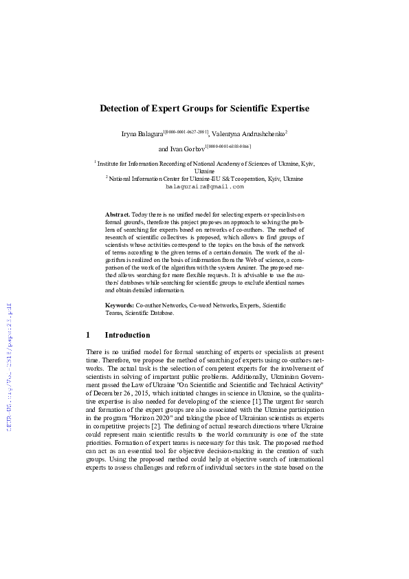 (PDF) Detection of Expert Groups for Scientific Expertise