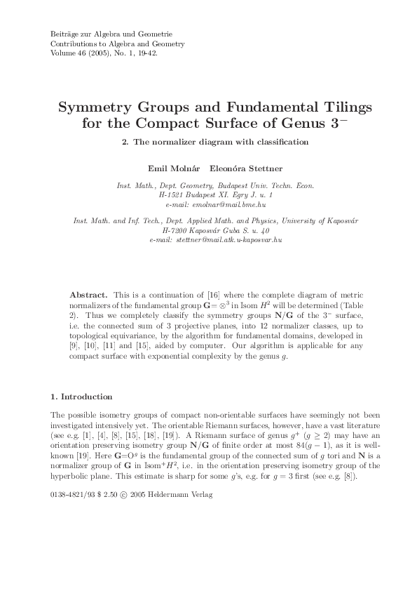 (PDF) Symmetry Groups and Fundamental Tilings for the Compact Surface ...