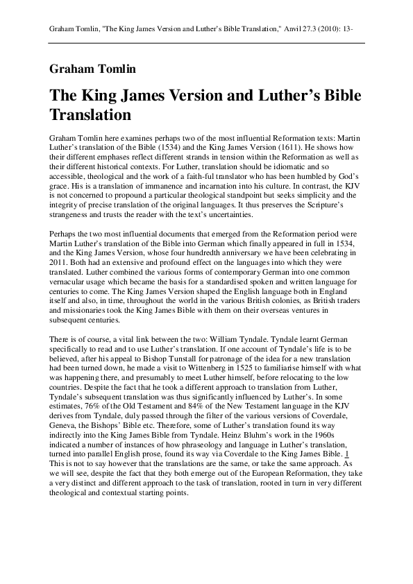 (PDF) The King James Version and Luther’s Bible Translation