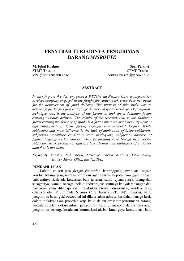 (PDF) Penyebab Terjadinya Pengiriman Barang Misroute