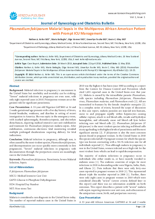 (PDF) Plasmodium falciparum Malarial Sepsis in the Multiparous African ...