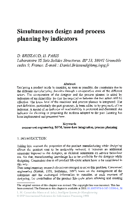 (PDF) Simultaneous design and process planning by indicators