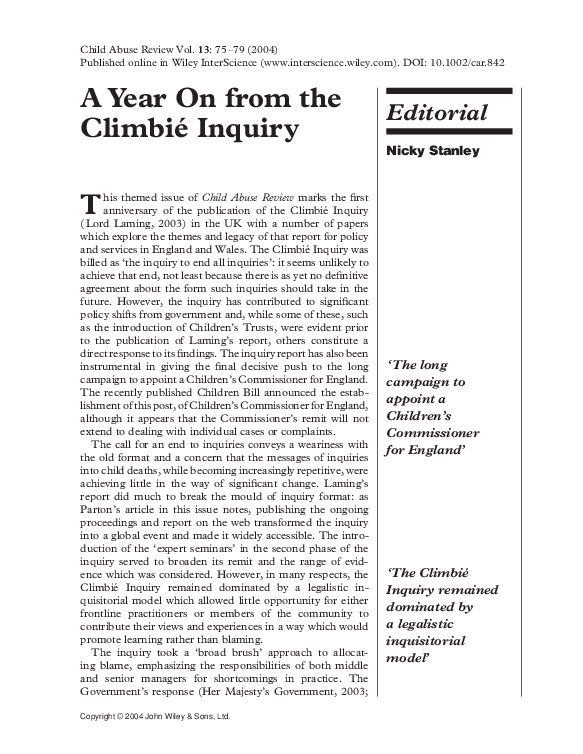 (PDF) A year on from the Climbié Inquiry