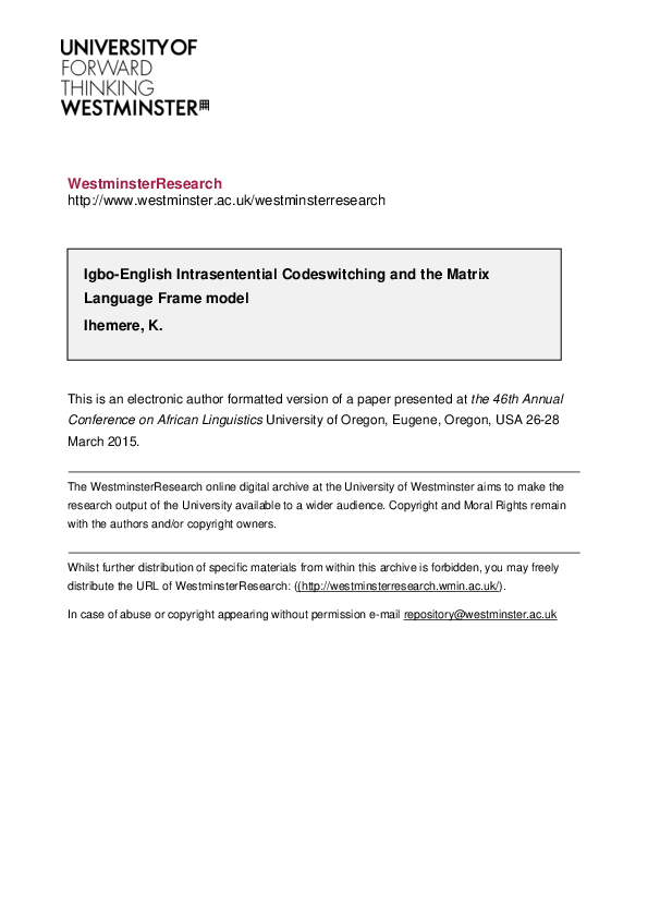 (PDF) Igbo-English Intrasentential Codeswitching and the Matrix ...