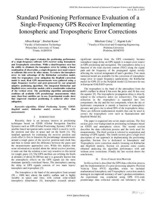 (PDF) Standard Positioning Performance Evaluation of a Single-Frequency GPS Receiver ...