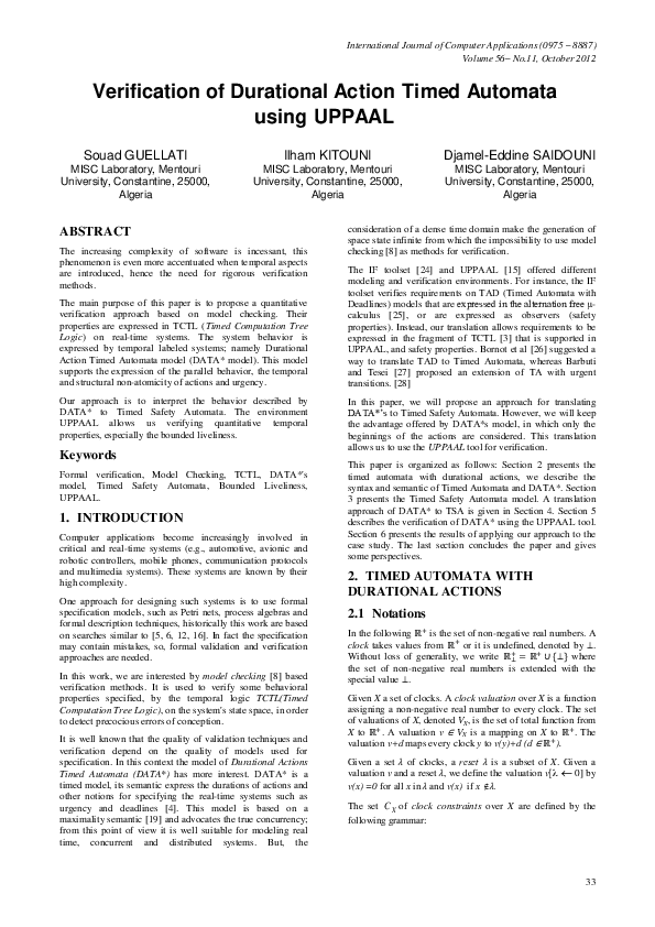 (PDF) Verification of Durational Action Timed Automata using UPPAAL