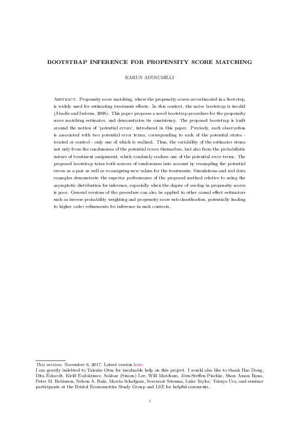 Pdf Bootstrap Inference For Propensity Score Matching