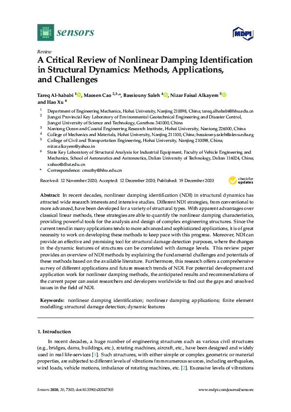 Pdf A Critical Review Of Nonlinear Damping Identification In Structural Dynamics Methods