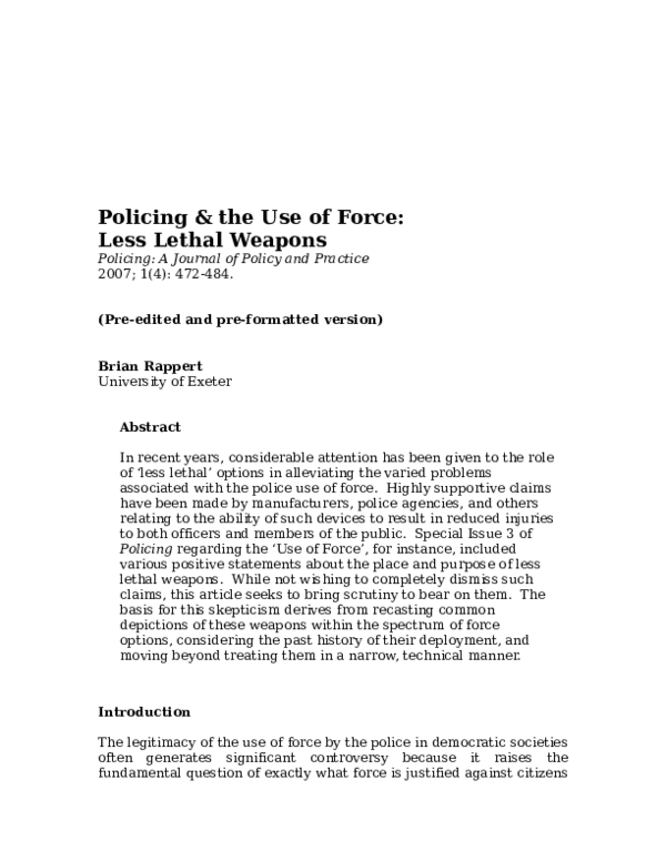 (PDF) Continuing the Discussion on Use of Force, Issue 3 * Policing ...