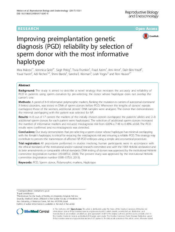 (PDF) Improving preimplantation genetic diagnosis (PGD) reliability by selection of sperm donor ...