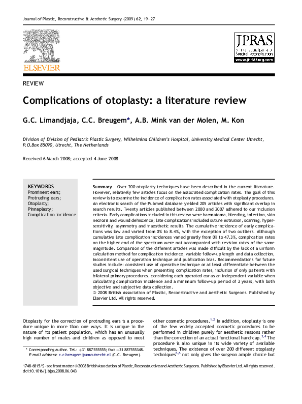 (PDF) Complications of otoplasty: a literature review