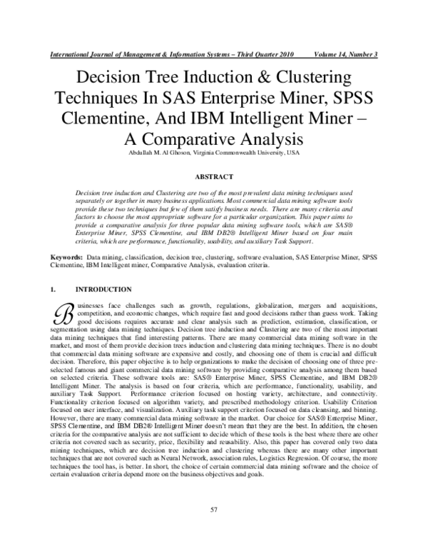(PDF) Decision Tree Induction & Clustering Techniques in SAS Enterprise Miner, SPSS Clementine ...