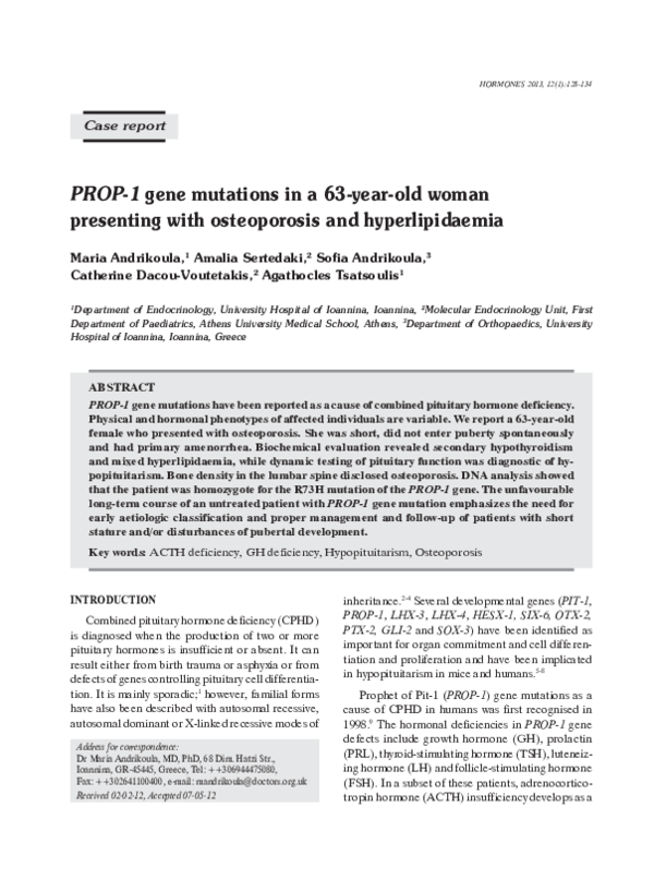 (PDF) PROP-1 gene mutations in a 63-year-old woman presenting with ...