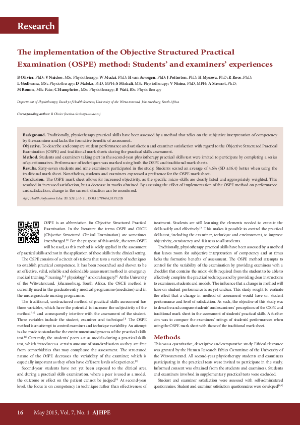 (PDF) The implementation of the Objective Structured Practical Examination (OSPE) method ...