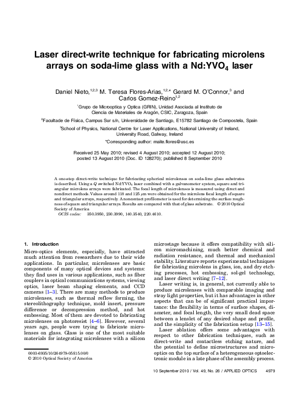 (PDF) Laser direct-write technique for fabricating microlens arrays on ...