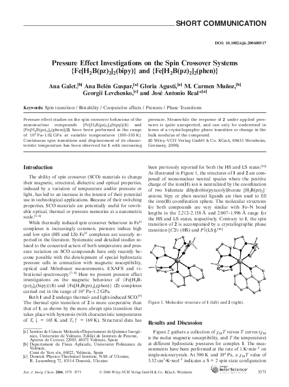 (PDF) Pressure Effect Investigations on the Spin Crossover Systems{Fe ...