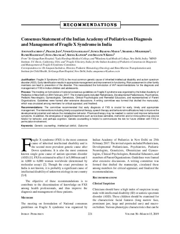 (PDF) Consensus Statement of the Indian Academy of Pediatrics on Diagnosis and Management of ...