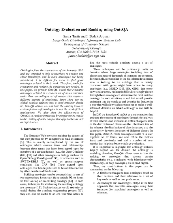 (PDF) Ontology evaluation and ranking using ontoqa