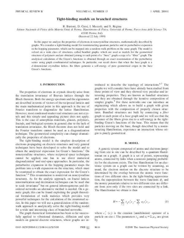 (PDF) Tight-binding models on branched structures