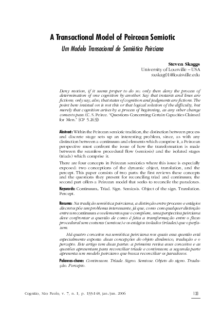 (PDF) A Transactional Model of Peircean Semiotic Um Modelo Transacional ...