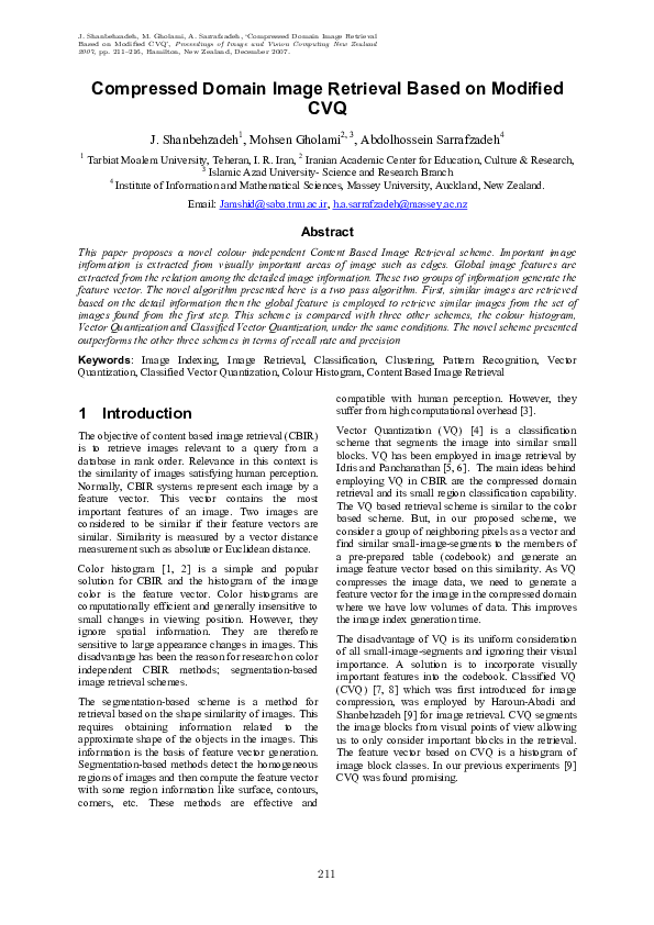 (PDF) Compressed Domain Image Retrieval Based on Modified CVQ