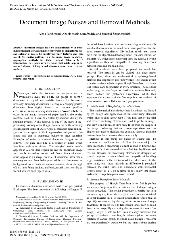 (PDF) Document Image Noises and Removal Methods