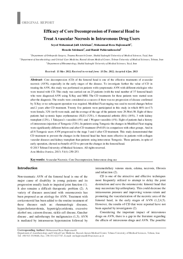 (PDF) Efficacy of core decompression of femoral head to treat avascular ...
