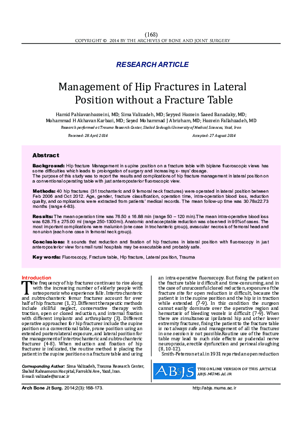 (PDF) Management of Hip Fractures in Lateral Position without a ...
