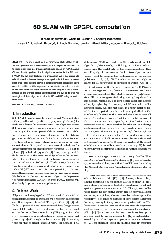 (PDF) D SLAM with GPGPU computation