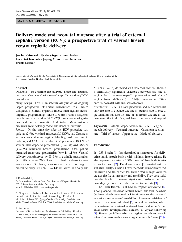 (PDF) Delivery mode and neonatal outcome after a trial of external ...
