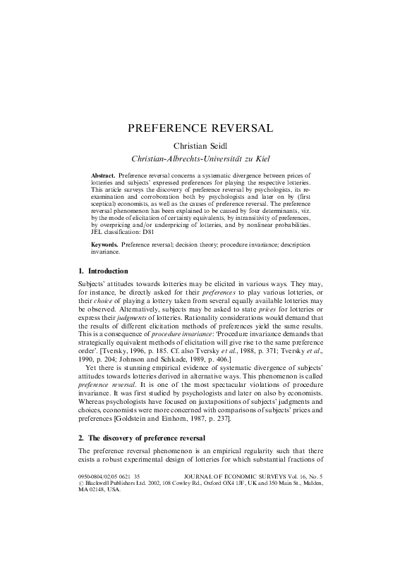(PDF) Preference Reversal