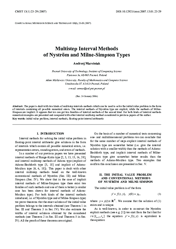 (PDF) Multistep Interval Methods of Nyström and Milne-Simpson Types