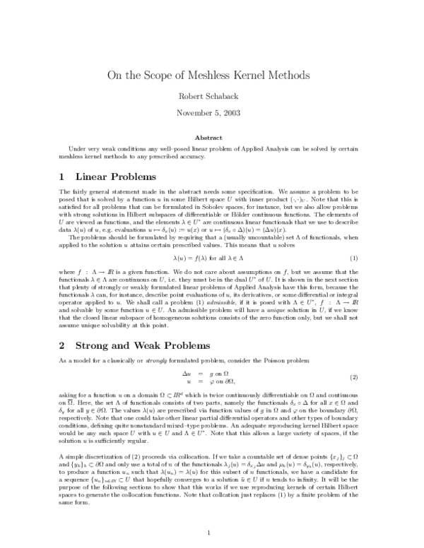 (PDF) On the versatility of meshless kernel methods