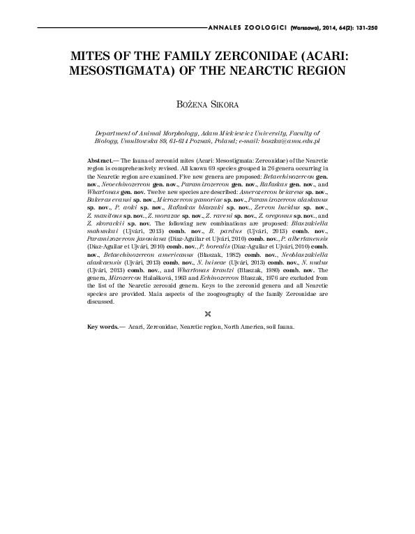 (PDF) Mites of the Family Zerconidae (Acari: Mesostigmata) of the ...