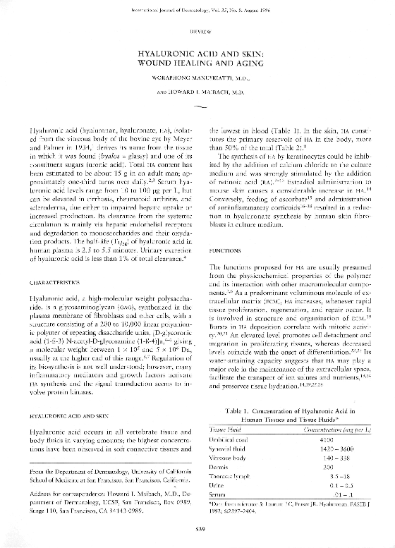 (PDF) Hyaluronic acid and skin: wound healing and aging (PDF) Hyaluronic acid and skin: wound healing and aging