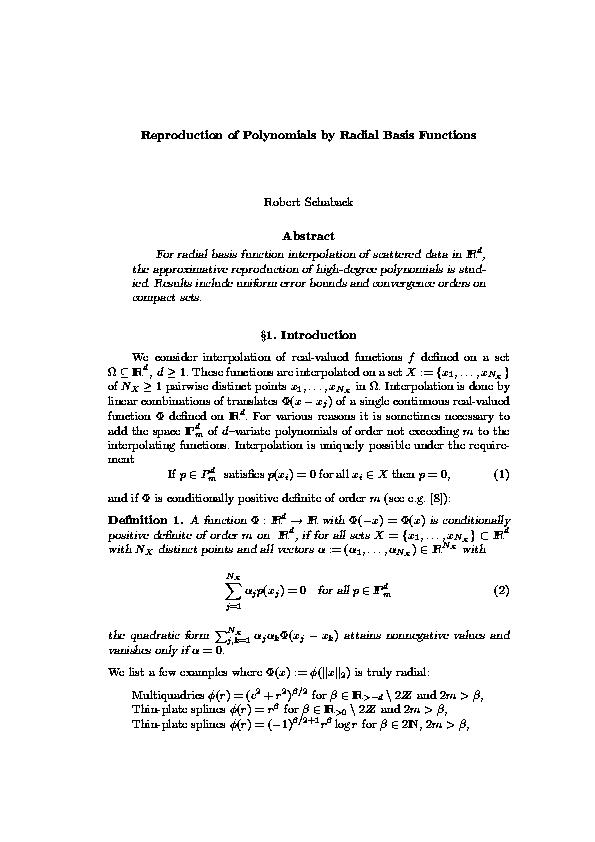(PDF) Approximation of polynomials by radial basis functions