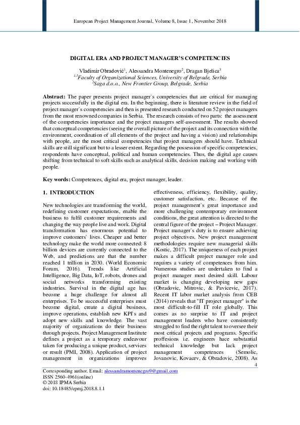 (PDF) Digital Era and Project Manager’s Competencies