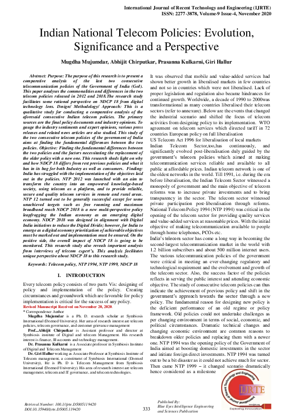 (PDF) Indian National Telecom Policies: Evolution, Significance and a ...