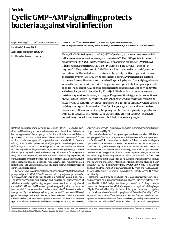 (PDF) Cyclic GMP–AMP signalling protects bacteria against viral infection