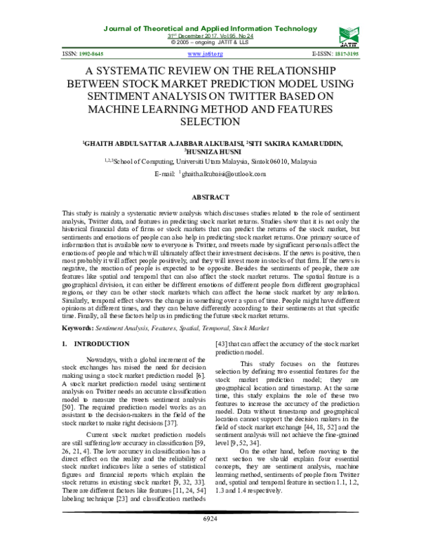 (PDF) A Systematic Review on the Relationship Between Stock Market Prediction Model Using ...