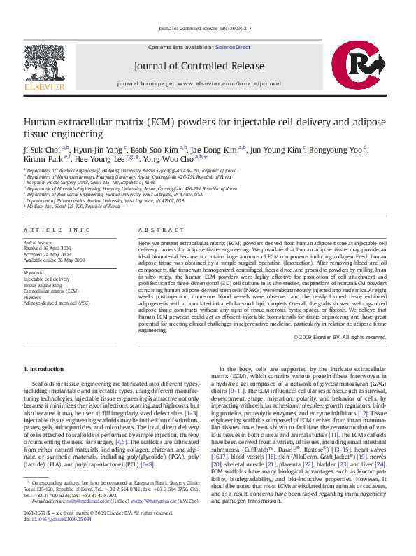 (PDF) Human extracellular matrix (ECM) powders for injectable cell ...