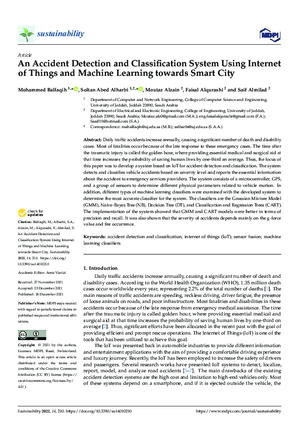 (PDF) An Accident Detection and Classification System Using Internet of Things and Machine ...