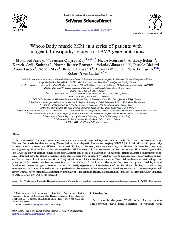 (PDF) MRI Patterns in TPM2-Related Myopathy