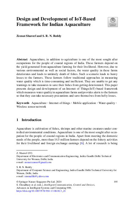 (PDF) Design and Development of IoT-Based Framework for Indian Aquaculture